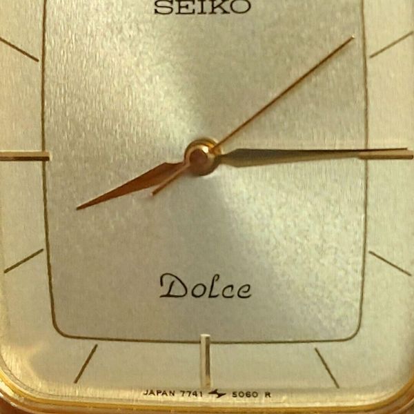 [Near MINT] Vintage SEIKO Dolce 7741-5060 Gold Dial Quartz Unisex From ...
