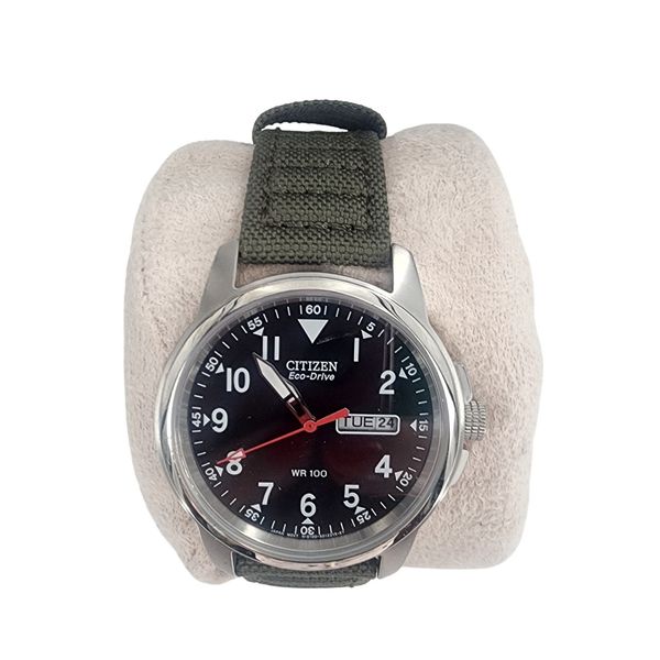 Citizen Men's Watch Eco-Drive Stainless Steel Olive Green Nylon Strap ...