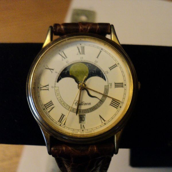 Vintage Citizen Mens Quartz Moonphase Gold Tone Day Date Watch 2870 ...