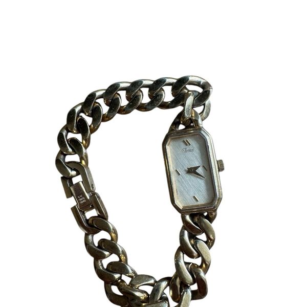 Vtg Timex Watch Women Quartz Gold Tone Gold Dial chain New Battery ...