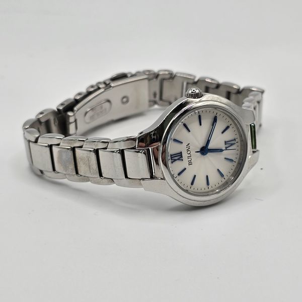 Bulova Women's Watch 96L215 Quartz White Blue Dial Silver Tone ...