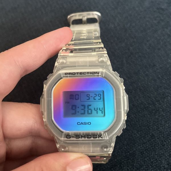 Casio G-Shock Mens Watch DW-5600SRS Skeleton Clear Iridescent Rainbow ...