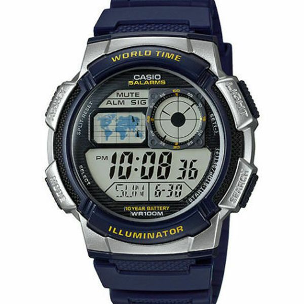 Casio World Time Illuminator Digital Watch 5 Alarms 48 Cities, AE1000W ...
