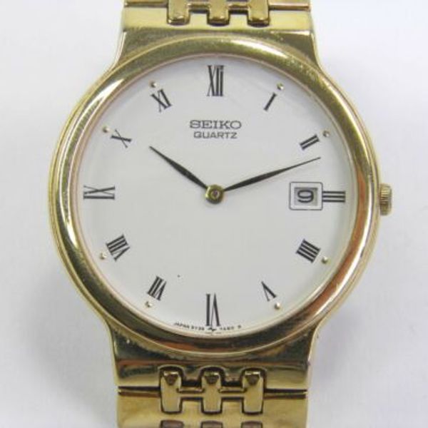 Vintage Mens Seiko Date 5Y39-7A40 gold tone quartz dress wrist watch ...