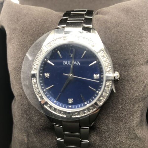 Bulova 96R243 Blue Mother-of-Pearl Dial Diamonds Stainless Ladies Watch ...