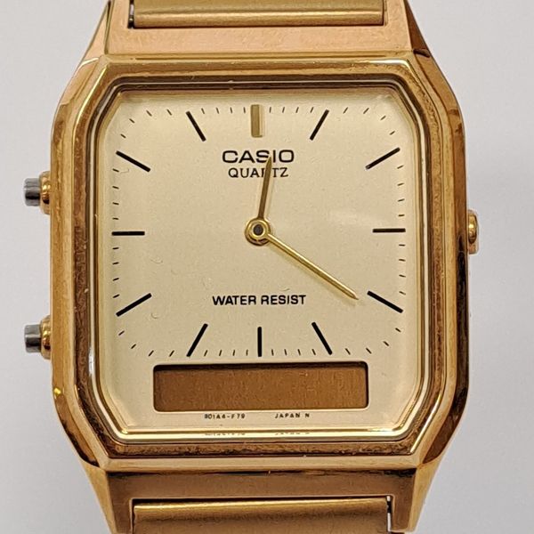 Casio Men's Combi Watch Gold AQ-230 1301 Japan Mov't (NEEDS NEW BATTERY ...