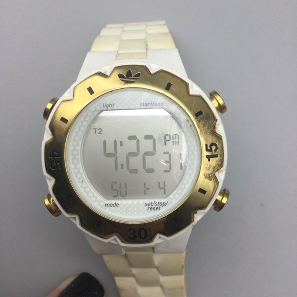 Adidas Digital Watch Women White Gold Dual Tone BROKEN BAND 50M New ...
