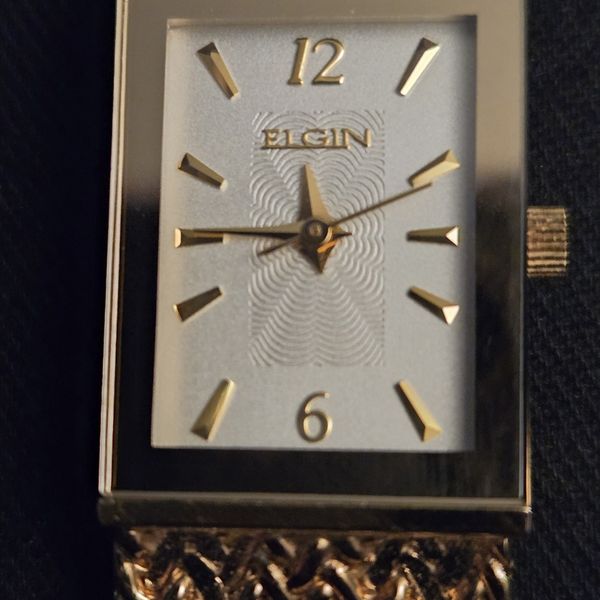 ELGIN Vintage Classic Ladies Gold Tone Rectangle shape Quartz Watch EUC ...