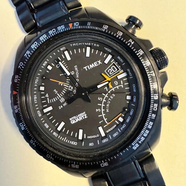 TIMEX INTELLEGENT INDIGLO AVIATOR FLYBACK T2P103 353 09 ION PLATED ...