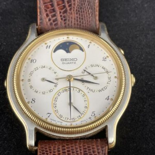 SEIKO MOON PHASE 7F39-6029 TRIPLE DATE CALENDAR QUARTZ CHRONOGRAPH MEN ...