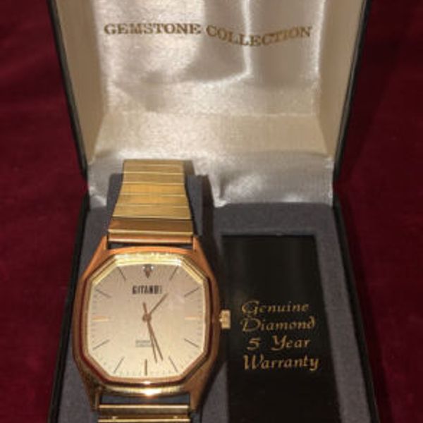 Vintage Gitano Quartz Watch Gold Tone Black Leather Band 36mm Mens ...