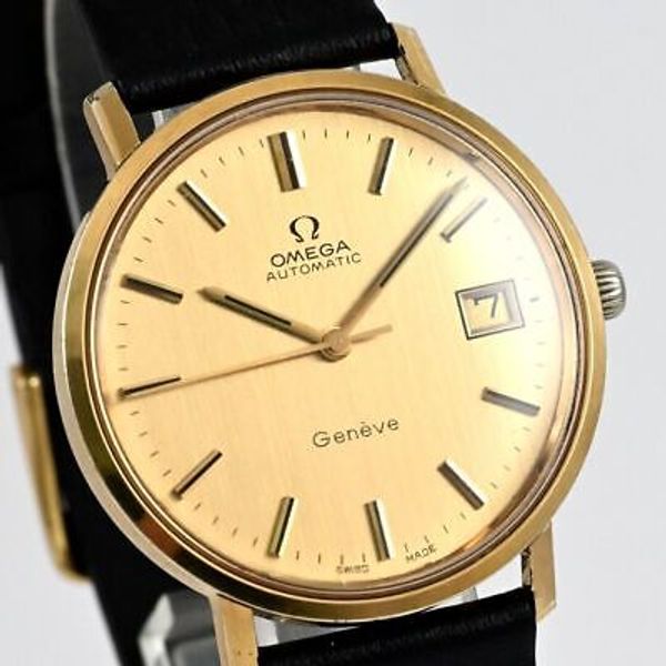 Vintage 1972 OMEGA Geneve Cal.1012 Date Gold Dial Automatic Watch Ref ...