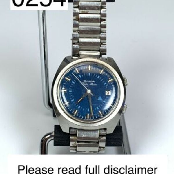 Vintage BULOVA Wrist Alarm Blue Dial 36mm Stainless Steel Case Men's ...