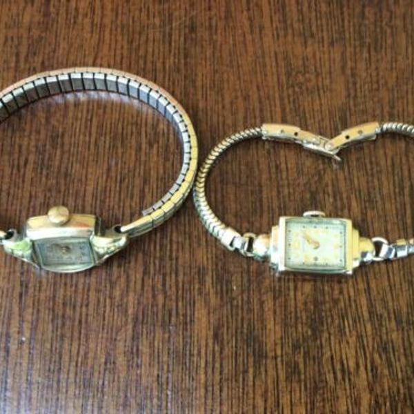 2 Vintage Estate Ladies Hamilton Wind Up 14K Gold Filled Watches Works ...