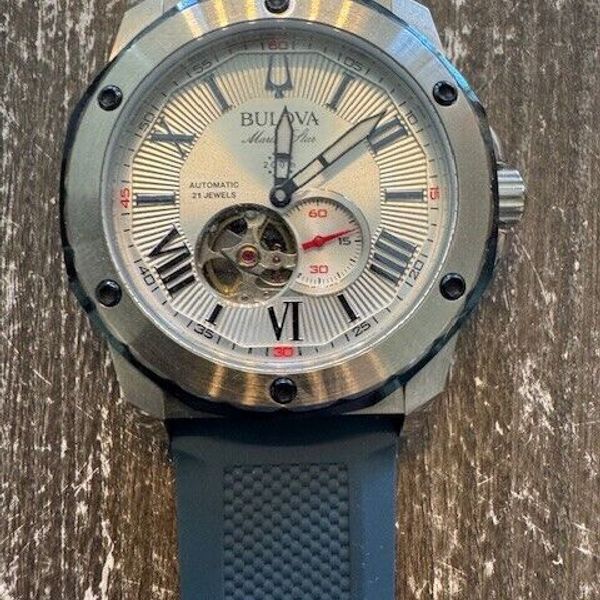 Bulova Marine Star White Dial Blue Rubber Strap 98A225 Automatic Men ...