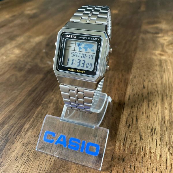 MINT Vintage Casio A500W World Time Digital Watch w/ Stainless Steel Band Retro | WatchCharts ...
