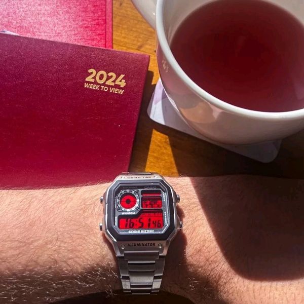 Casio ð ¥ RED World Time Illuminator "Royale" AE-1200WHD-1AVEF Digital ...