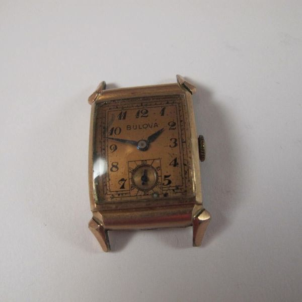 BULOVA MENS 1941 COPPER COLOR 14K GOLD PLATED TOP 3X SIGNED NO RESERVE ...