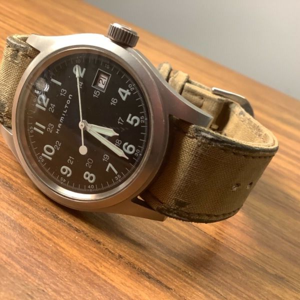 hamilton khaki mens quartz watch new batt orig band military hours 6361 ...
