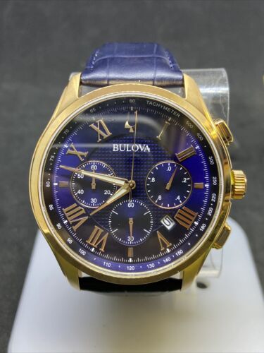 NEW* Bulova Men's Chronograph Rose Gose Tone Blue Dial Watch 97B170 #50 ...