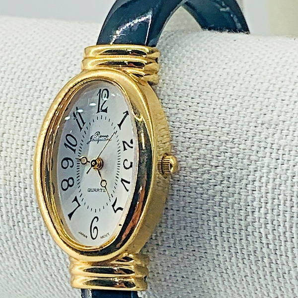 Pierre Jacquard Watch with Black Leather Expandable Cuff Bracelet Band ...