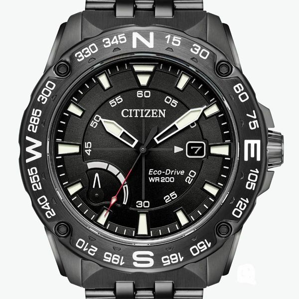 Citizen Eco-Drive WR200 AW7047 Black Dial Compass Men's Watch w/Box ...