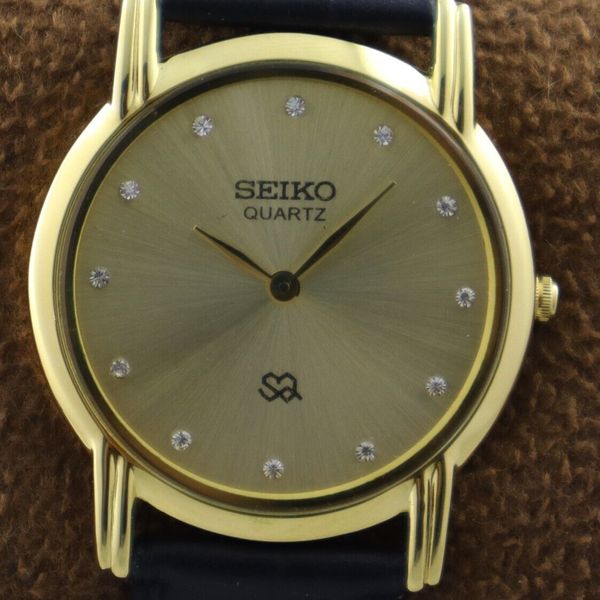 Beautiful SEIKO SUPER SLIM Quartz Men Wrist Watch GOLD DIAL JAPAN MADE ...
