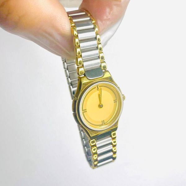 STEAL ???? YSL Yves Saint Laurent Gold & Stainless Steel Round Circle ...