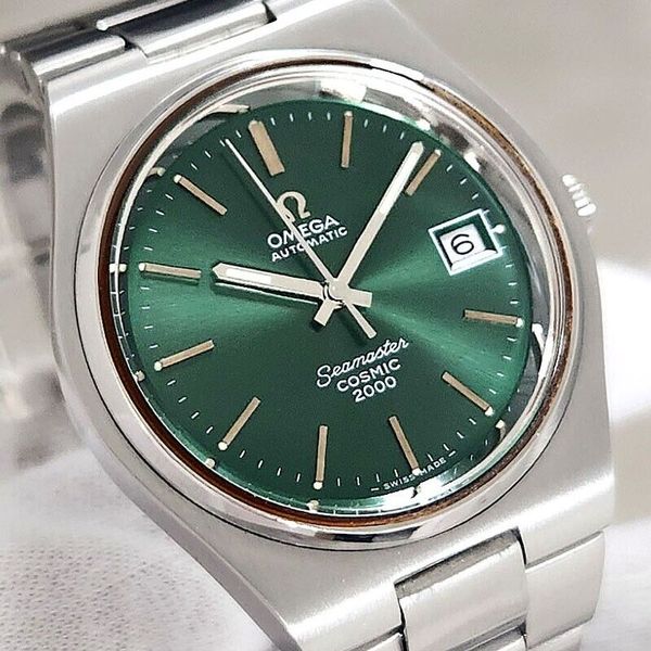 OMEGA SEAMASTER COSMIC2000 AUTOMATIC 166135 C1012 DATE GREEN DIAL MEN'S ...