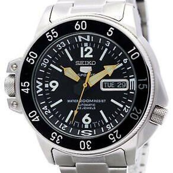Seiko 5 Sports Automatic Land Shark Atlas Black Dial Silver Stain ...