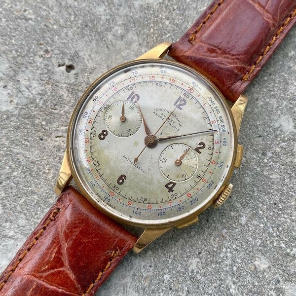 37mm Vintage 18K Gold Chronographe Ancre 17 Rubis Suisse Antimagnetic ...