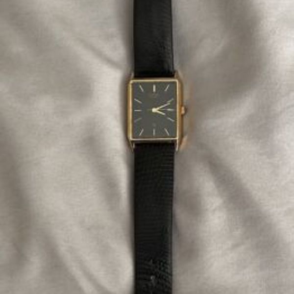 Vintage Citizen CQ Tank Watch 1988 Leather Lizard Band Black Face ...