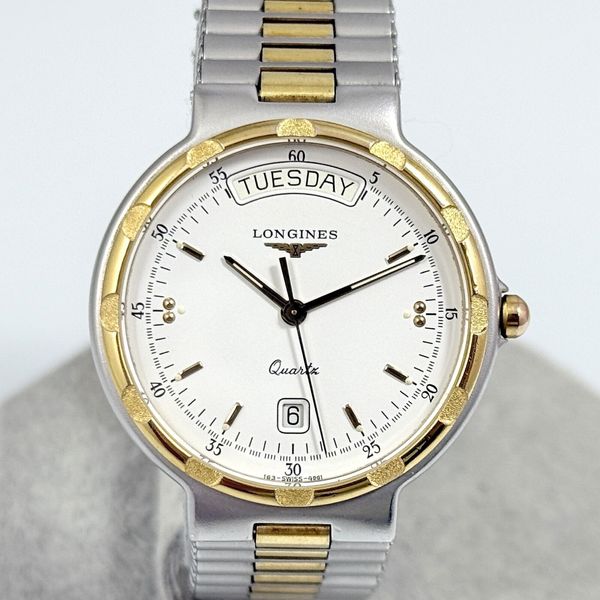 LONGINES CONQUEST DAY/DATE MEN'S WHITE DIAL VINTAGE WATCH SWISS QUARTZ ...