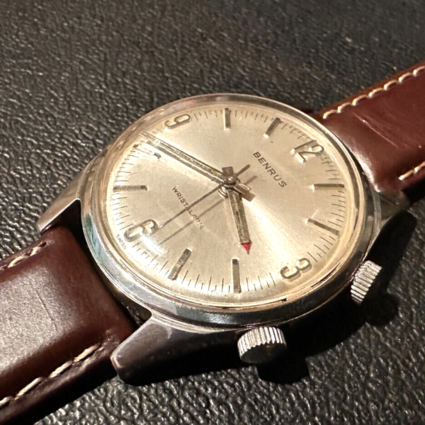 VINTAGE BENRUS ALARM MENS S.Steel WRIST WATCH 1960s 34mm, in Excellent ...