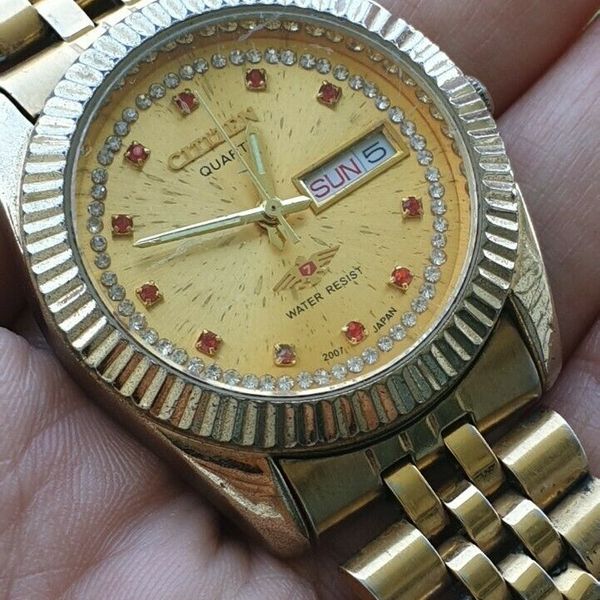 Citizen Quartz 5500 Vintage Gold Plated Diamond Accent Mens Japan Watch ...