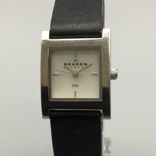 Skagen Slim Tank Watch Women Silver Tone White Square Dial New Battery ...