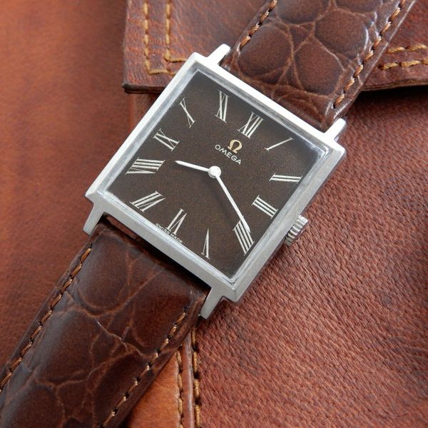 OMEGA Tank Square Watch Vintage 1965 Cal 620 Steel Case Tropical Brown ...