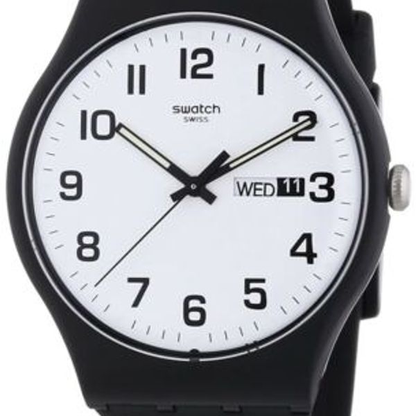 Swatch Watch Twice Again SUOB705 Black Silicone Band Day/Date Glow 42mm ...