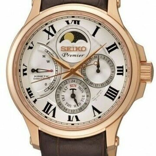 Rare Seiko Premier Kinetic direct drive srx008 Moon Phase Rose gold watch 5d88 | WatchCharts ...