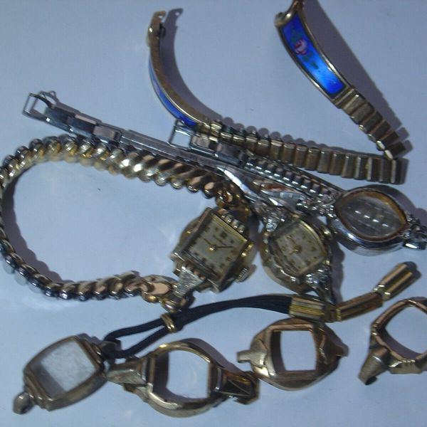 Vintage Ladies Watch Part Lot Bulova 10K Rolled Gold Plate Diamond ...