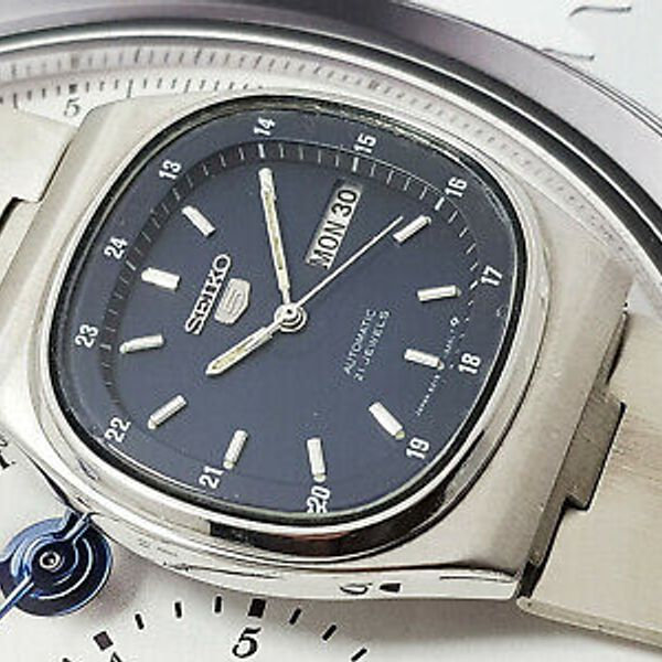 RARE Vintage Seiko 5 6319-521a TV DIAL Automatic Black Dial 24 Hours ...