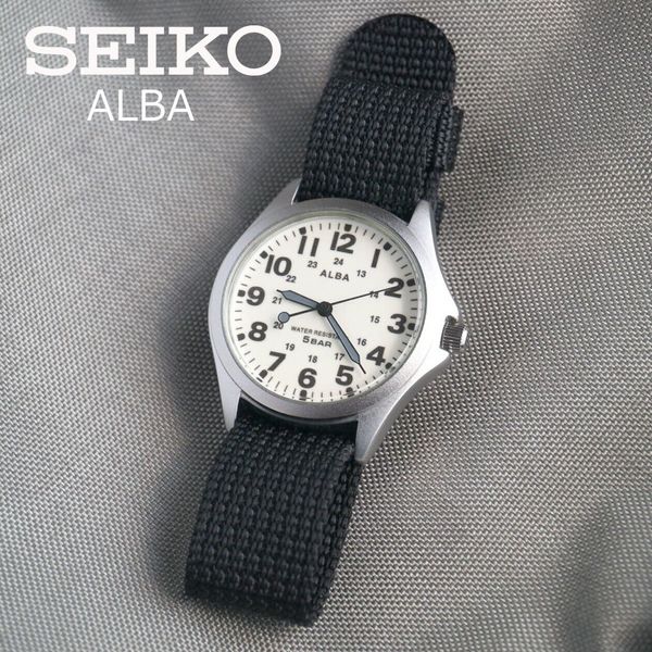 SEIKO ALBA Full Luminous Dial Field Watch AQPK401 Japanese Domestic ...