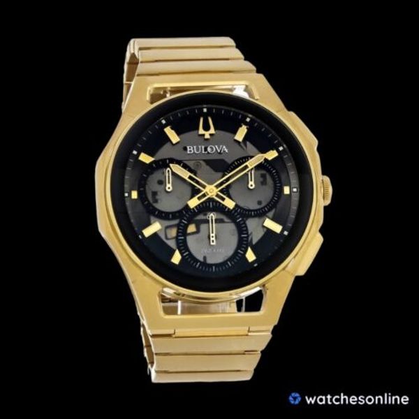 Bulova Men's Quartz CURV Chronograph Exhibition Caseback Gold Watch ...