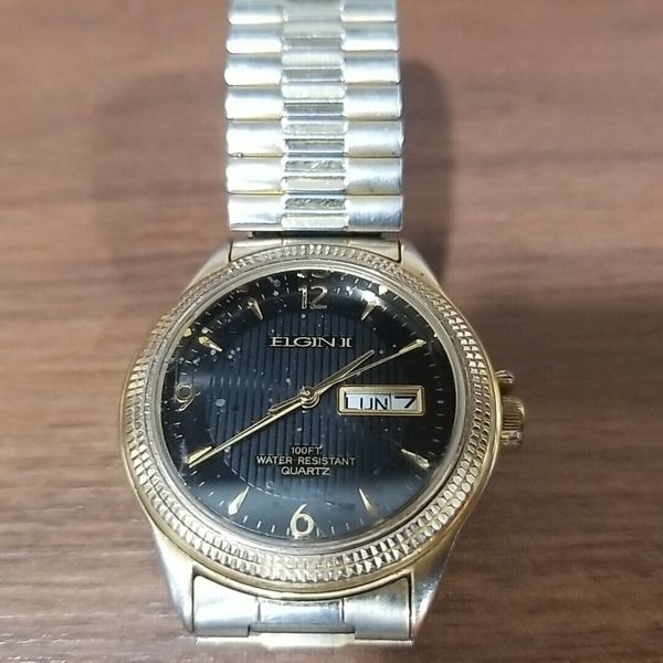 Vintage Elgin Quartz Gents Quartz Day Date FCT002 155 PC33 Watch Black ...