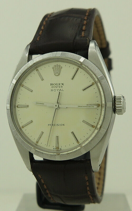 Rolex 6427 Manual 34mm Engine Turned Bezel Silver Dial Oyster Royal ...