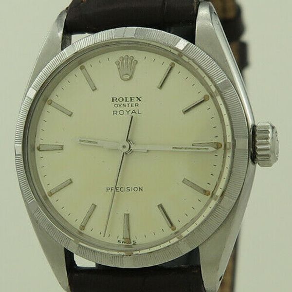 Rolex 6427 Manual 34mm Engine Turned Bezel Silver Dial Oyster Royal ...