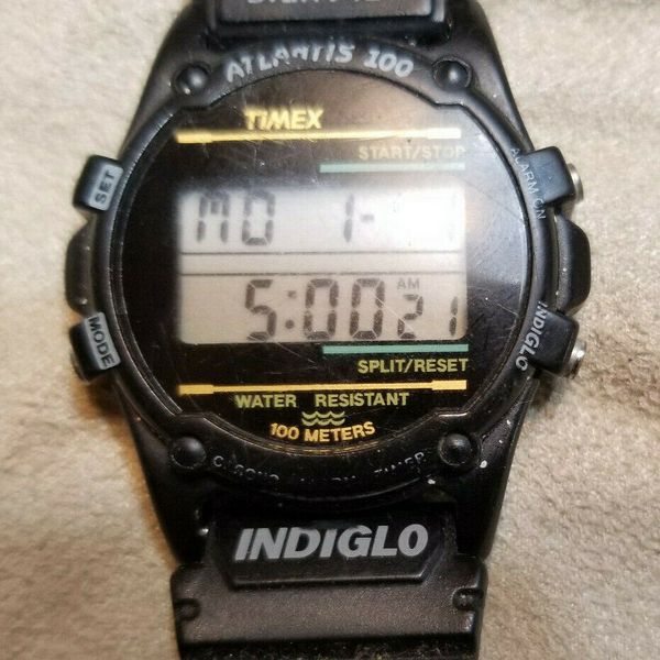 Timex Atlantis 100 Mens T77517 Black Digital Indiglo Watch New Battery | WatchCharts Marketplace