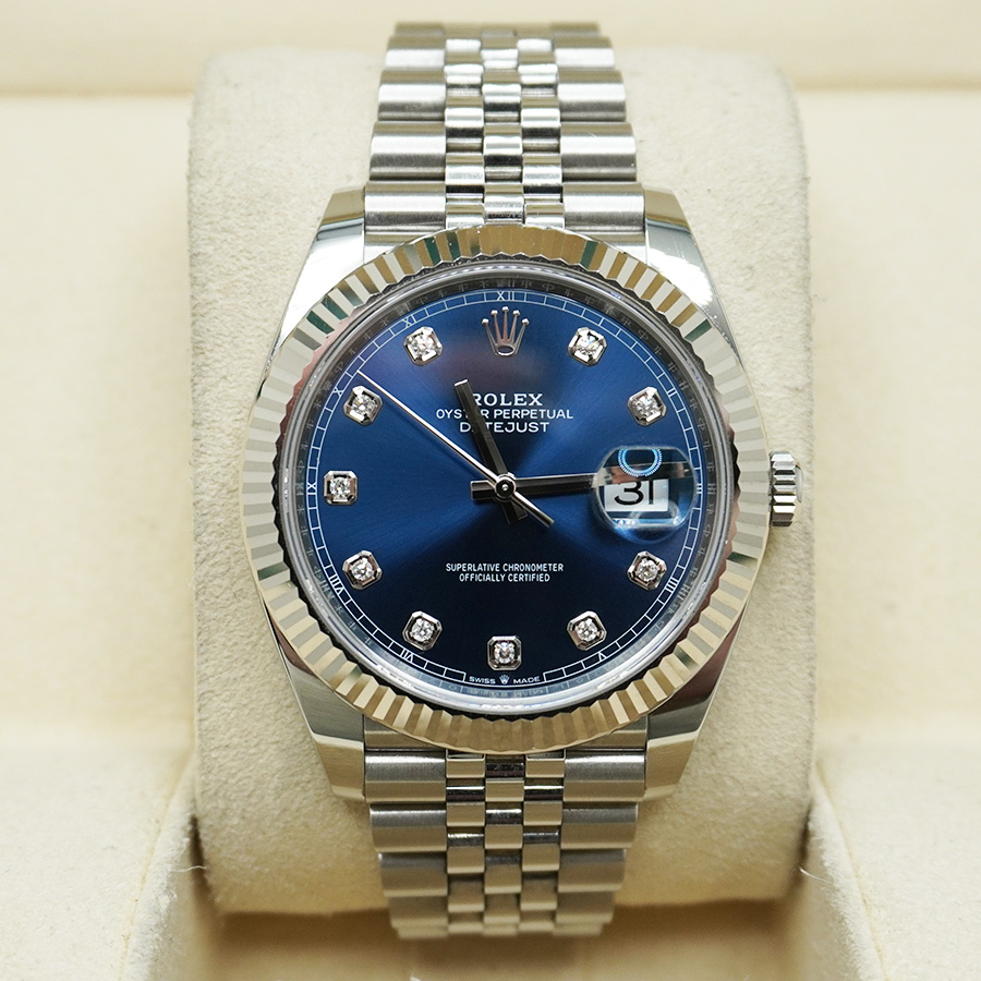Rolex Datejust 41mm Bright Blue Diamond Dial Fluted Bezel 126334 Pre ...
