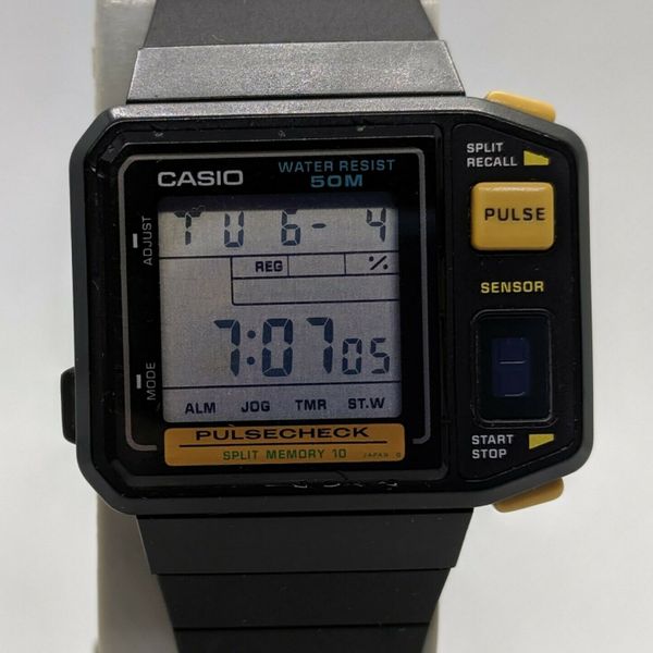 Vintage Casio JP-100W Pulsecheck - Rare 80s Sensor Digital Watch 1987 ...