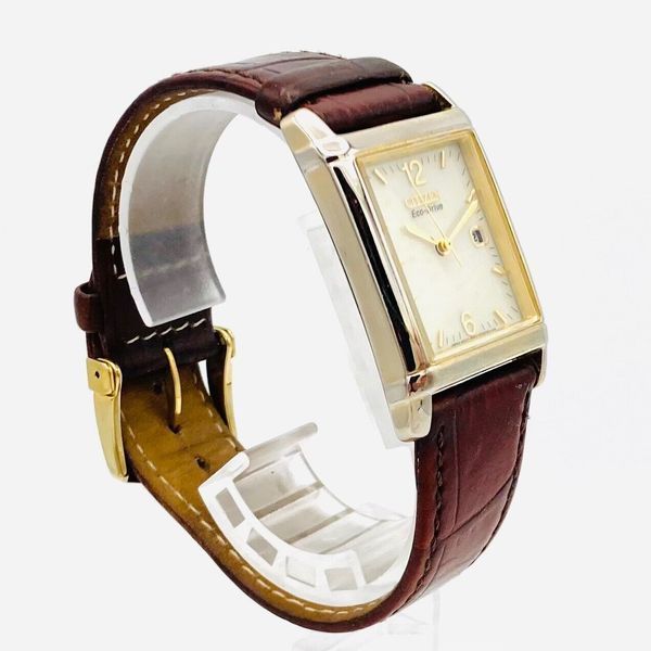 Citizen Eco-Drive Mens Watch Gold-tone Tank White Dial Citizen Leather ...